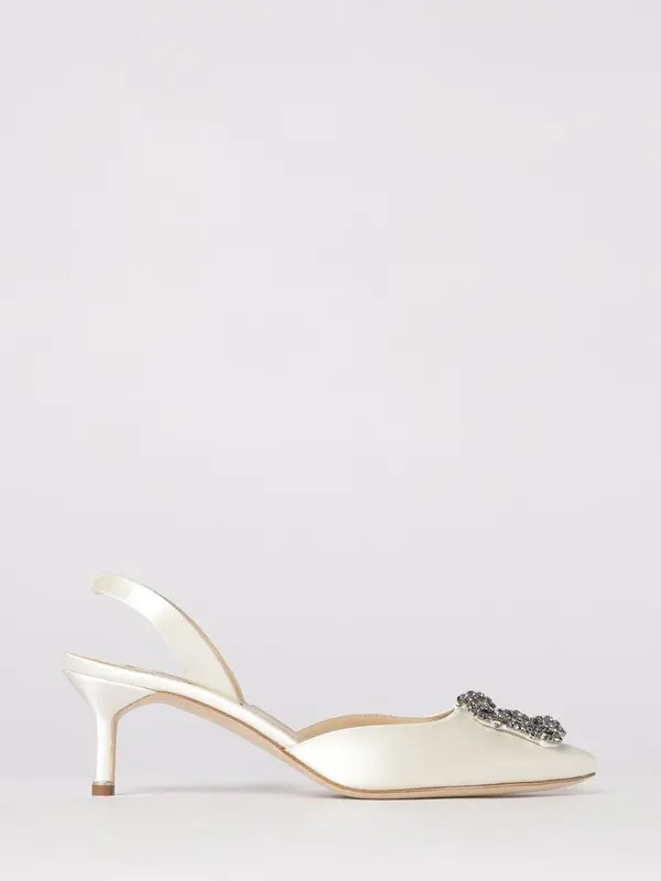 Manolo Blahnik Embellished Slingback Pumps - Cream