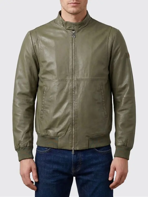 Peuterey Leather Bomber Jacket - Green