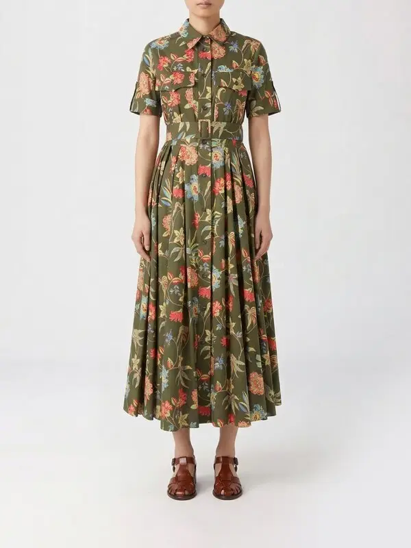 FAY Cotton Shirtdress With Floral Print - Green