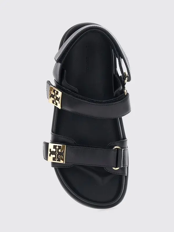 Tory Burch Mellow Leather Slingback Sandals With Double T Logo - Black