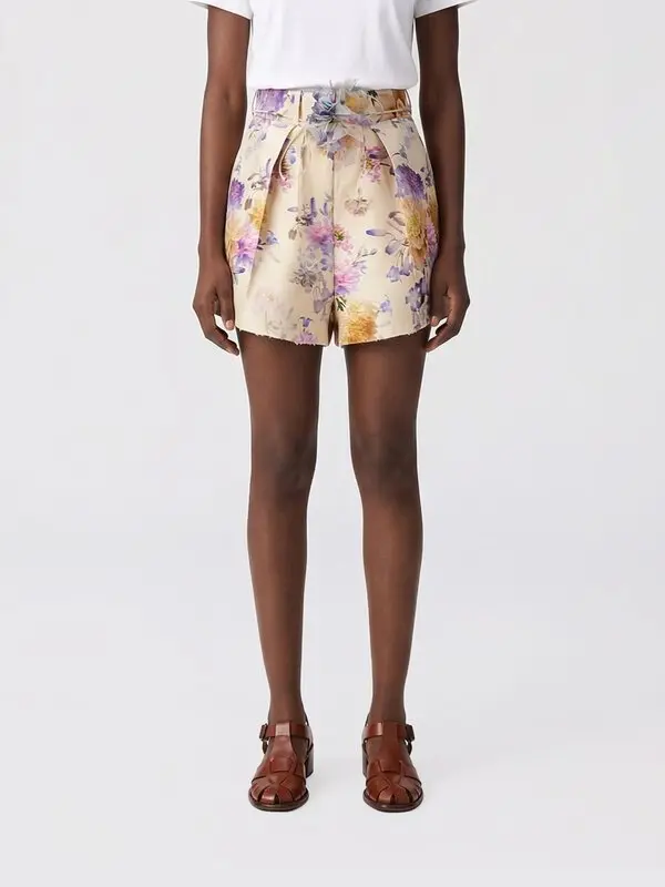 Zimmermann Floral Print Silk And Cotton Shorts - Beige