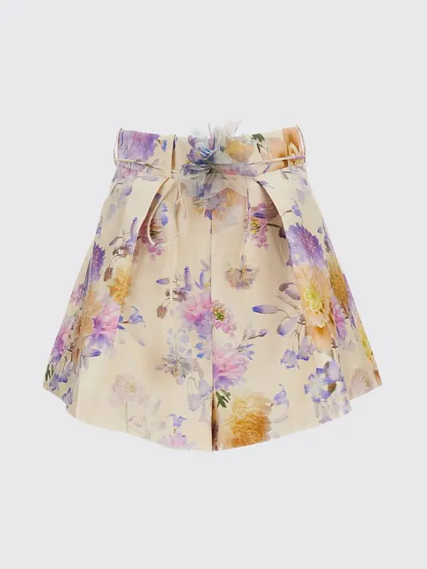 Zimmermann Floral Print Silk And Cotton Shorts - Beige