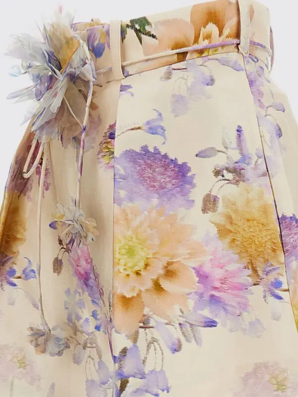 Zimmermann Floral Print Silk And Cotton Shorts - Beige
