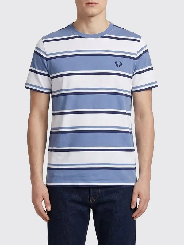 Fred Perry Striped Cotton T-shirt With Logo - Blue