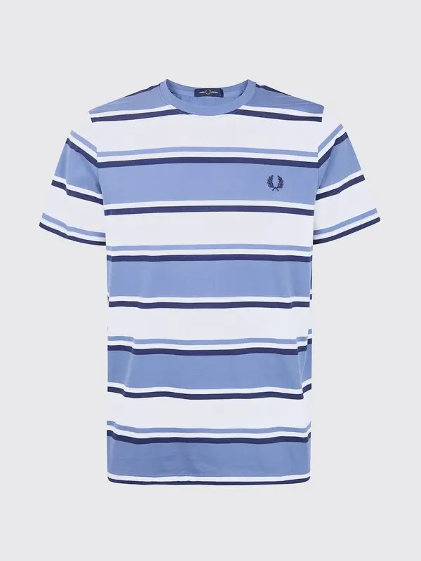 Fred Perry Striped Cotton T-shirt With Logo - Blue