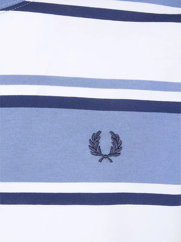Fred Perry Striped Cotton T-shirt With Logo - Blue