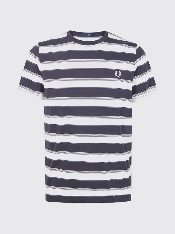 Fred Perry Striped Cotton T-shirt With Logo - Grey