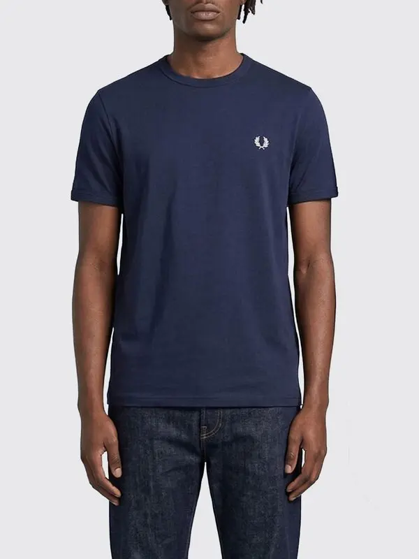 Fred Perry Cotton T-shirt With Embroidered Logo - Blue