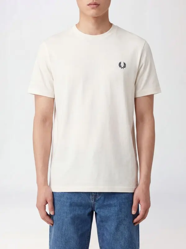 Fred Perry Cotton T-shirt With Embroidered Logo - Nude