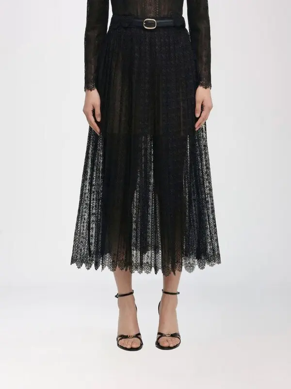 SELF-PORTRAIT Lace Midi Skirt - Black