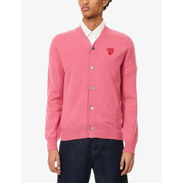 Play Comme Des Garcon Double-logo Embroidered Wool Cardigan