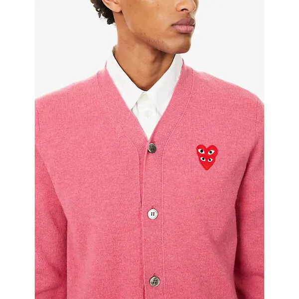 Play Comme Des Garcon Double-logo Embroidered Wool Cardigan