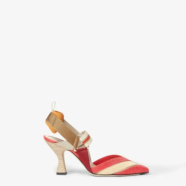 Fendi Colibrì Slingbacks In Nude Pink Mesh And Raffia - Red
