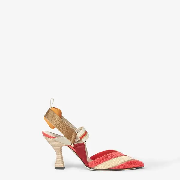 Fendi Colibrì Slingbacks In Nude Pink Mesh And Raffia
