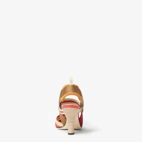Fendi Colibrì Slingbacks In Nude Pink Mesh And Raffia - Red