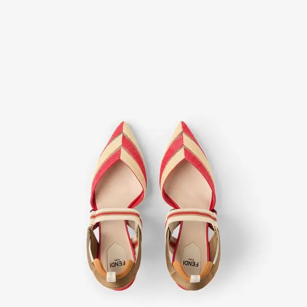 Fendi Colibrì Slingbacks In Nude Pink Mesh And Raffia - Red