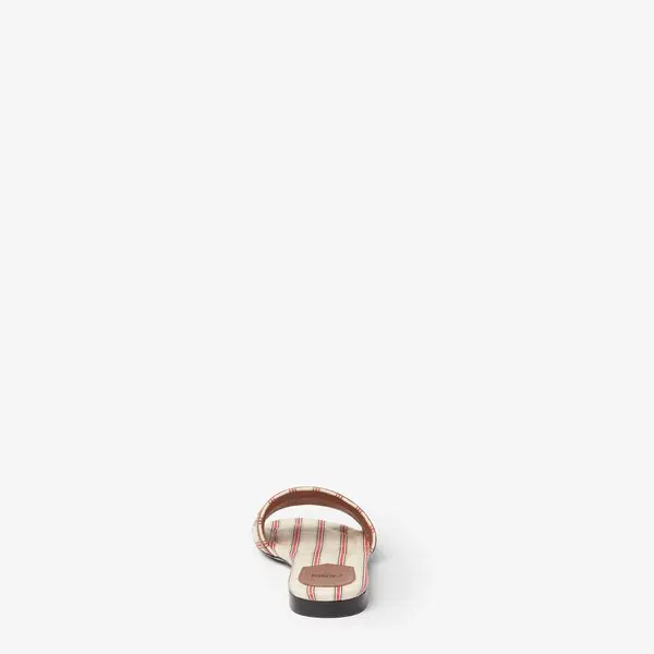 Fendi Beige Ff Canvas Slides With Striped Print