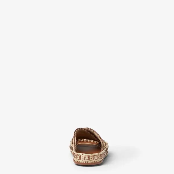 Fendi Raffia Effect Flat Slides With Ff Motif