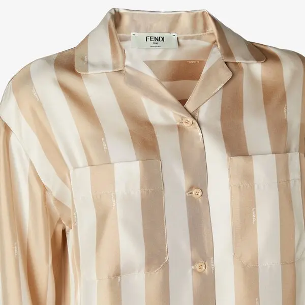 Fendi Long-sleeved Silk Shirt With Pequin Stripe Motif