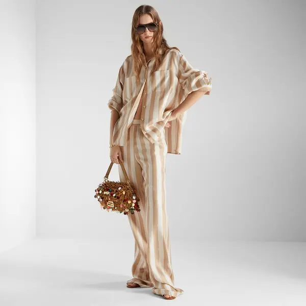 Fendi Long-sleeved Silk Shirt With Pequin Stripe Motif