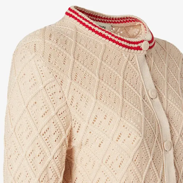 Fendi Cotton Argyle Embroidered Cardigan - Beige
