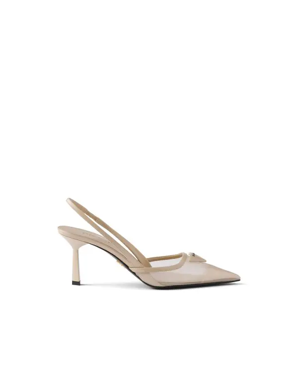 Prada Mesh Fabric Slingback Pumps - Neutral