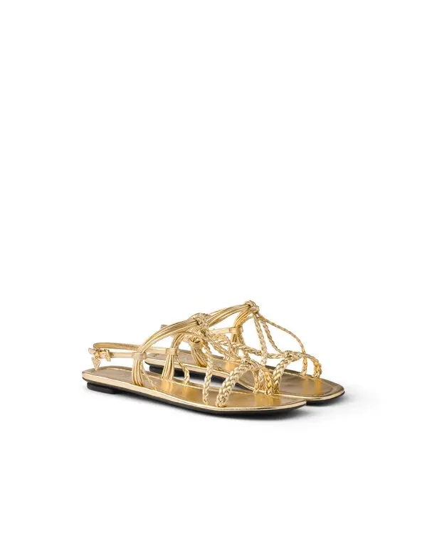 Prada Flat Nappa Leather Sandals - Gold/silver