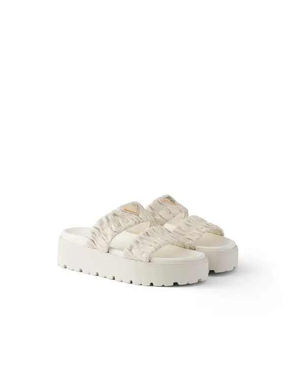 Prada Matelassé Nappa Leather Flatform Slides - White
