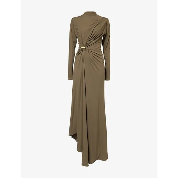Bottega Veneta Draped Long-sleeve Jersey Maxi Dress - Camo