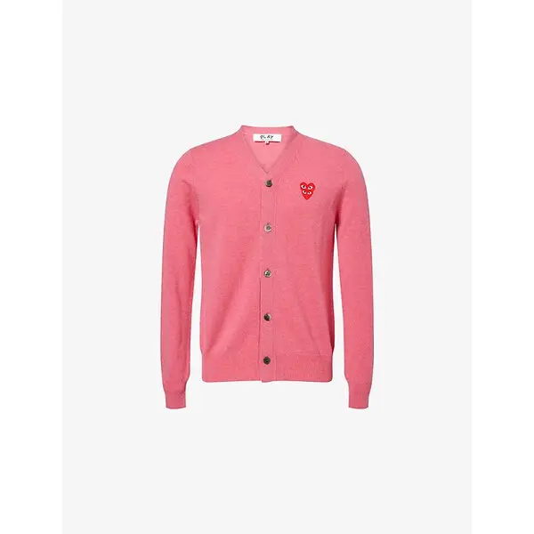 Play Comme Des Garcon Double-logo Embroidered Wool Cardigan - Pink