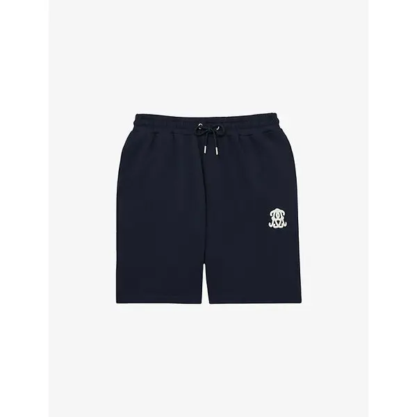 REISS Levin Logo-embroidered Cotton Shorts - Navy