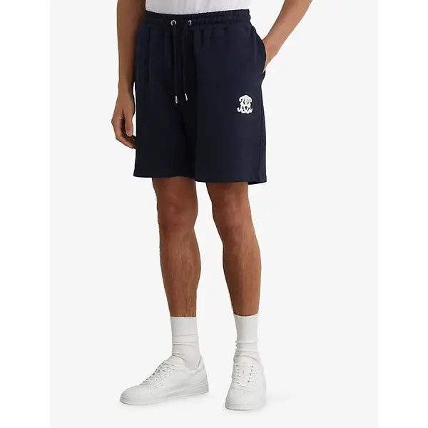 REISS Levin Logo-embroidered Cotton Shorts - Navy