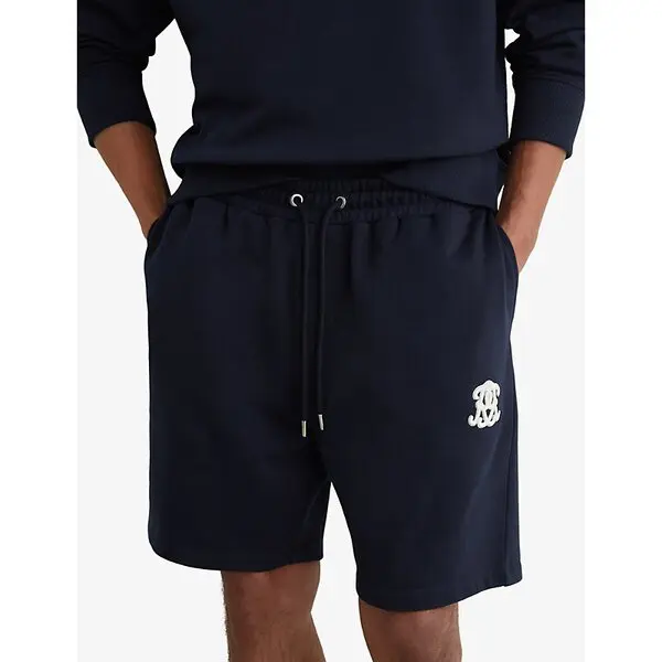 REISS Levin Logo-embroidered Cotton Shorts - Navy