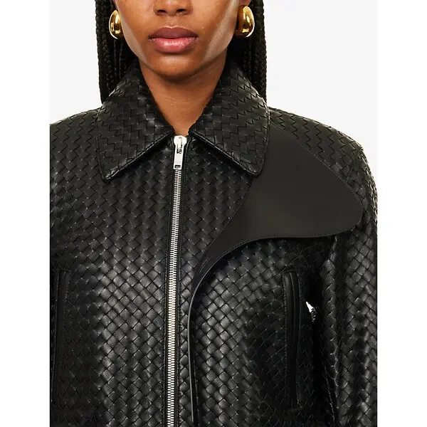 Bottega Veneta Intrecciato Leather Blouson Jacket - Double Black