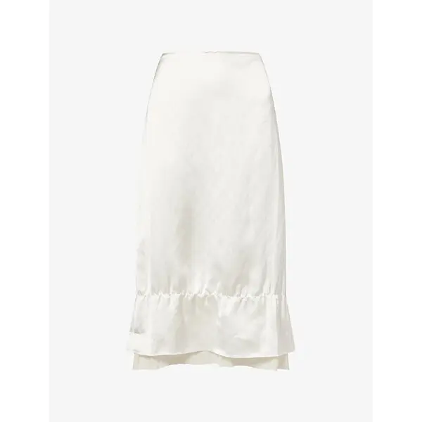 TOTEME Raw-hem Layered Satin Midi Skirt - White