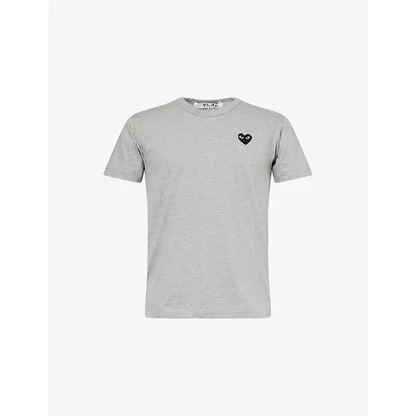 Play Comme Des Garcon Crewneck Embroidered-logo Cotton T-shirt - Grey