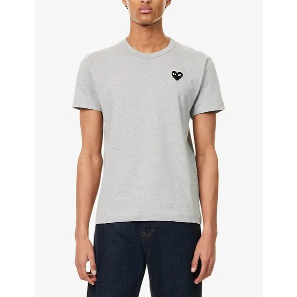 Play Comme Des Garcon Crewneck Embroidered-logo Cotton T-shirt - Grey