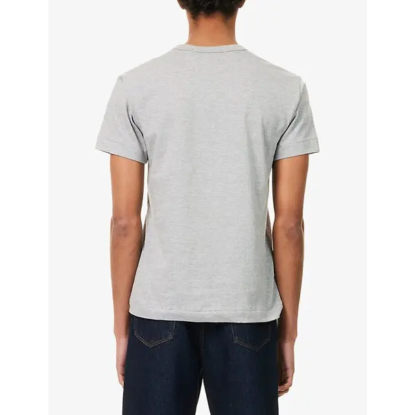 Play Comme Des Garcon Crewneck Embroidered-logo Cotton T-shirt - Grey