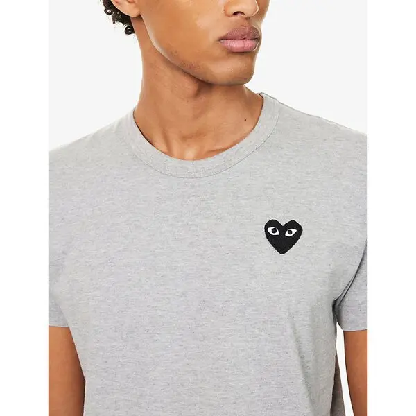 Play Comme Des Garcon Crewneck Embroidered-logo Cotton T-shirt - Grey