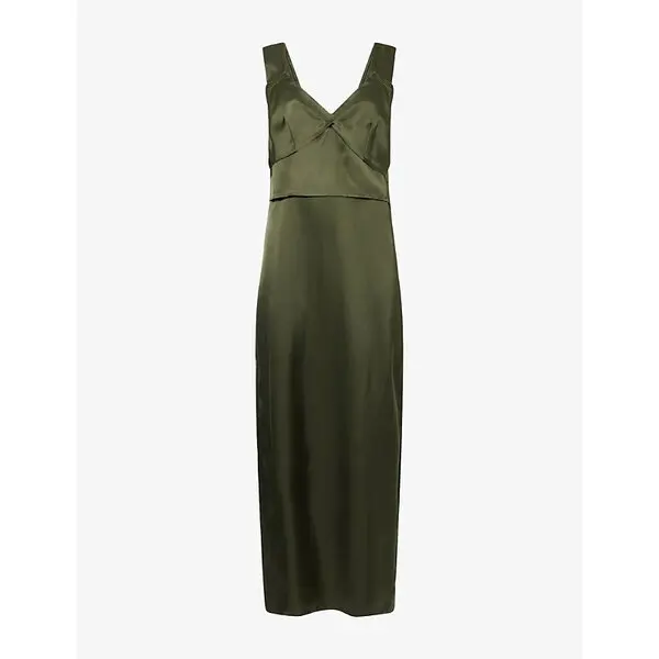 TOTEME V-neck Satin Slip Maxi Dress - Bottle Green
