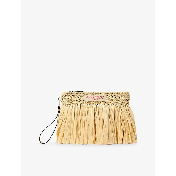 JIMMY CHOO Raffia Woven Pouch - Natural/light Gold