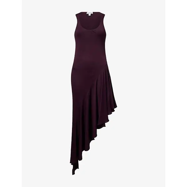 Alaïa Asymmetric Ruffle Stretch-woven Midi Dress - Bordeaux
