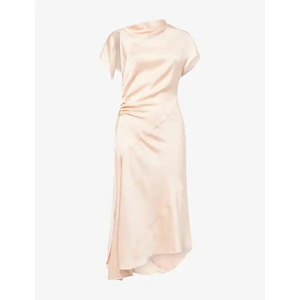 Victoria Beckham Asymmetric Twist Satin Midi Dress - Blossom