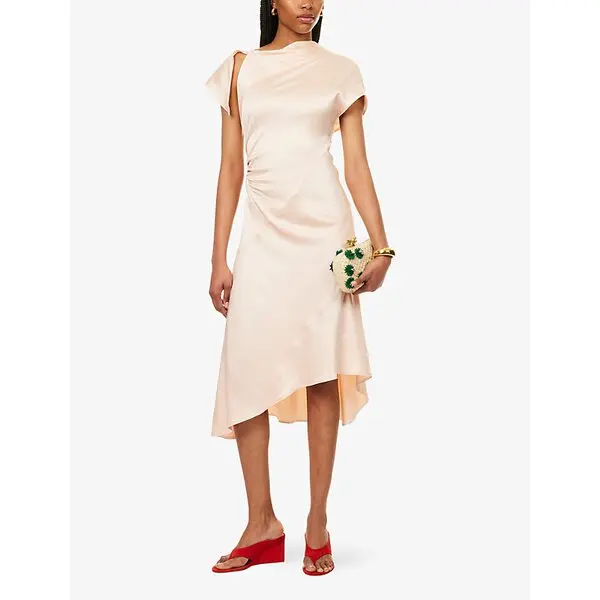 Victoria Beckham Asymmetric Twist Satin Midi Dress