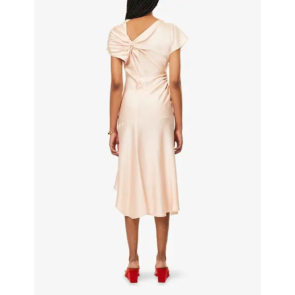Victoria Beckham Asymmetric Twist Satin Midi Dress