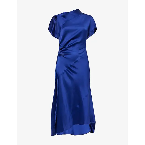Victoria Beckham Asymmetric Twist Satin Midi Dress - Bright Indigo