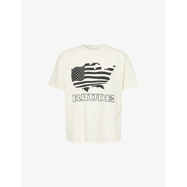 Rhude Logo-print Banner Cotton T-shirt - Vintage White