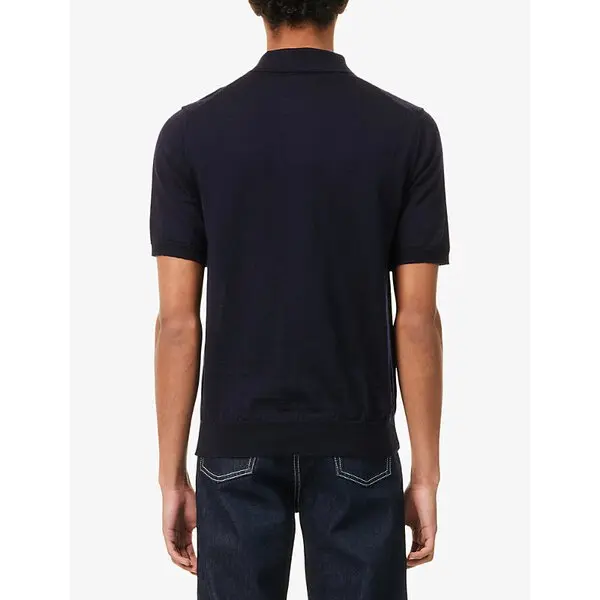 Play Comme Des Garcon Embroide-logo Wool-knit Polo Shirt - Navy