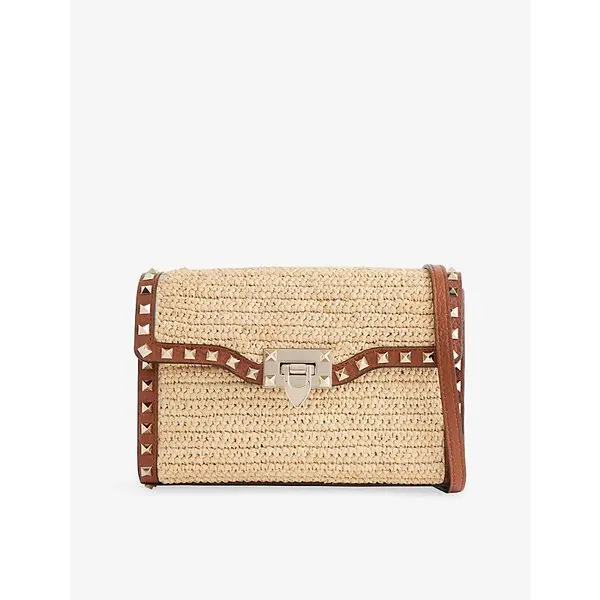 Valentino Garavani Rockstud Leather-trim Raffia Cross-body Bag - Naturale/selleria