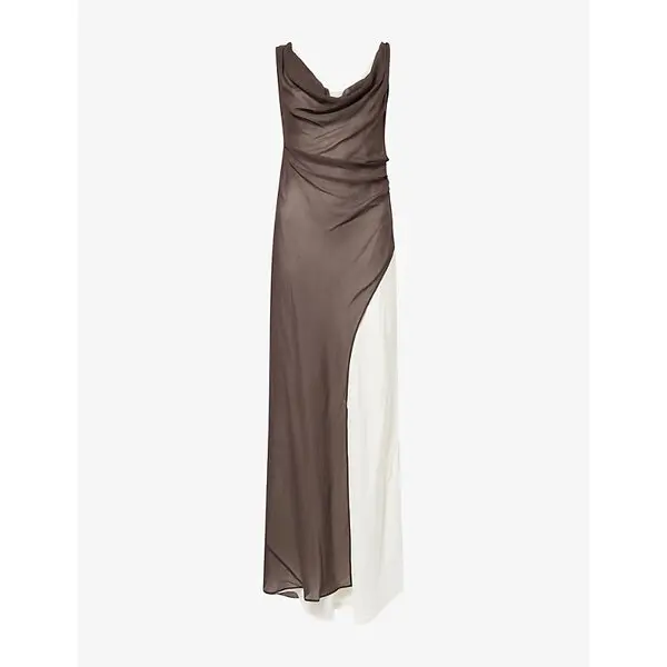 Bec & Bridge Augustin Asymmetric Woven Maxi Dress - Dark Chocolate/snow